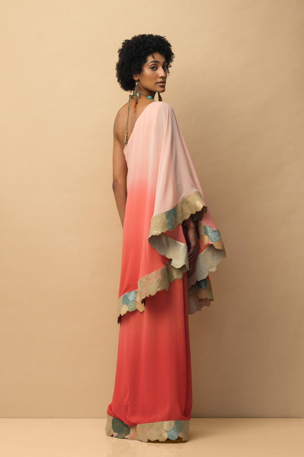 OMBRÈ Banaras Bloom toga dress peach & coral | Mallika Mathur