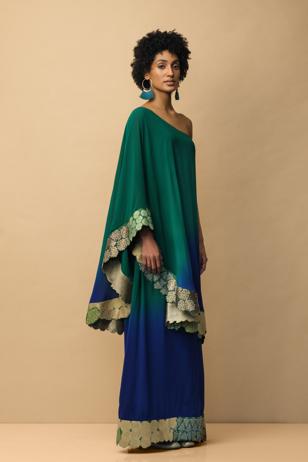 OMBRÈ Banaras Bloom toga dress emerald green & royal blue | Mallika Mathur