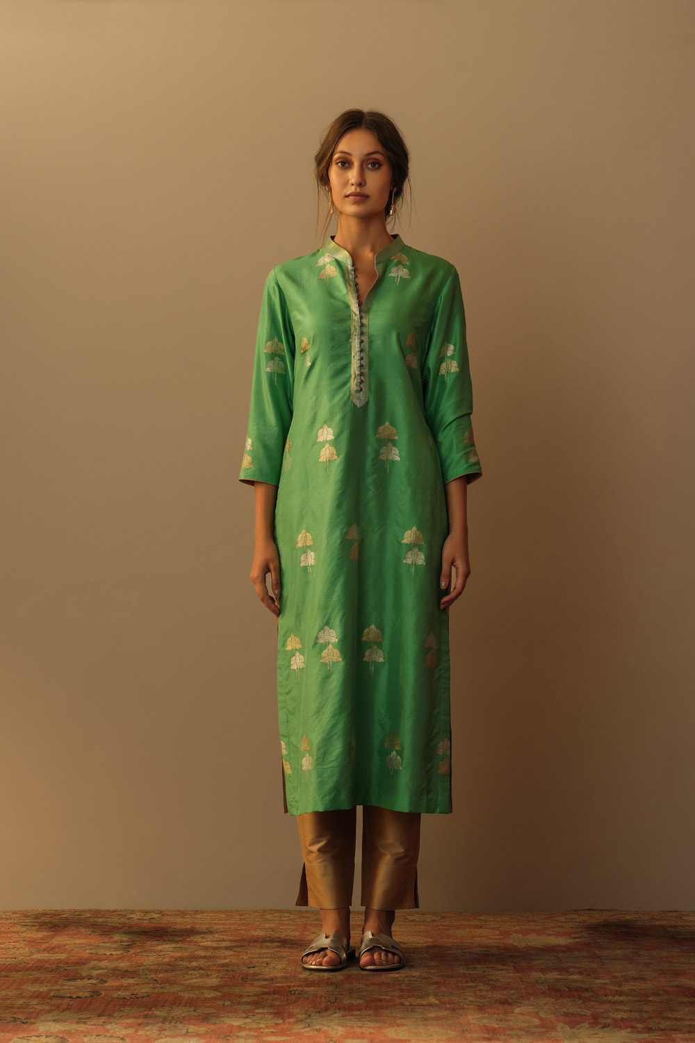 Ganga jamuni mughal buti tunic sea green | Mallika Mathur