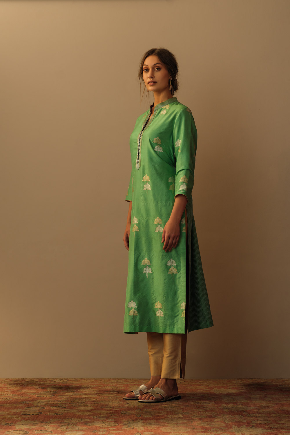Ganga jamuni mughal buti tunic sea green | Mallika Mathur