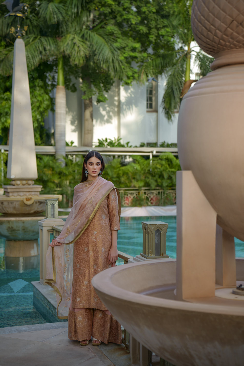 'ZARBAFT' sharara set rose gold and kora dupatta Sweet Cicely | Mallika Mathur