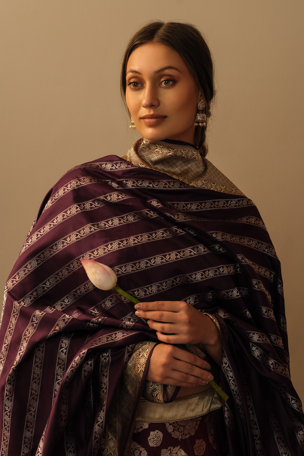 Brocade mughal motif lehenga aubergine | Mallika Mathur