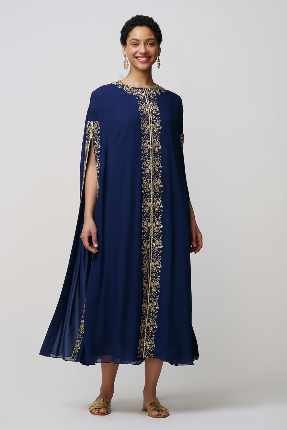 Xenia' georgette mantle midnight blue | Mallika Mathur