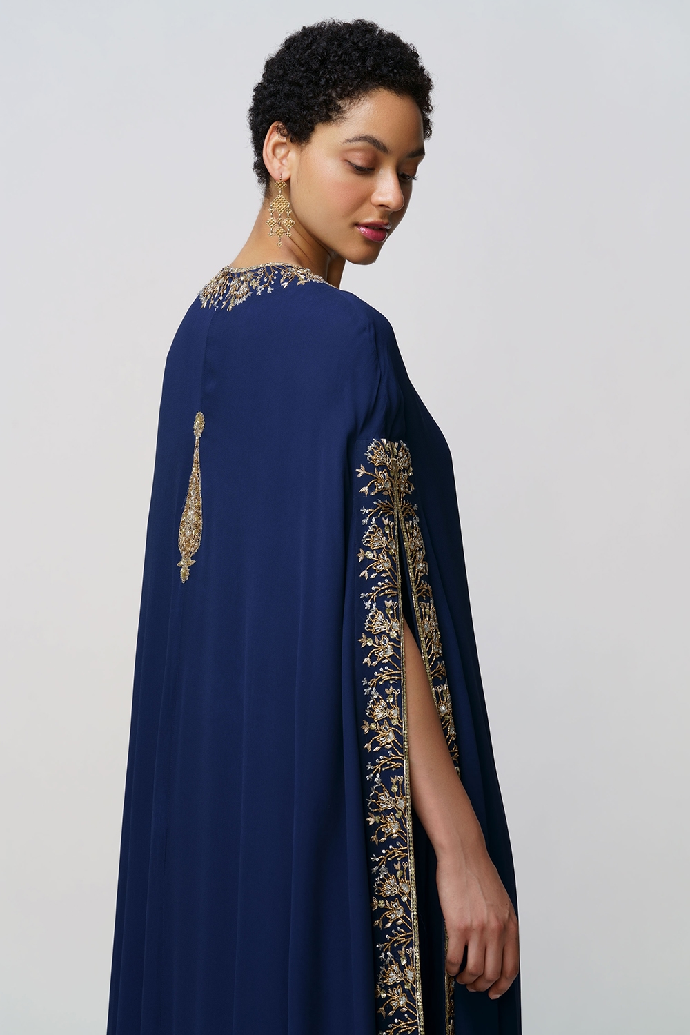 Xenia' georgette mantle midnight blue | Mallika Mathur