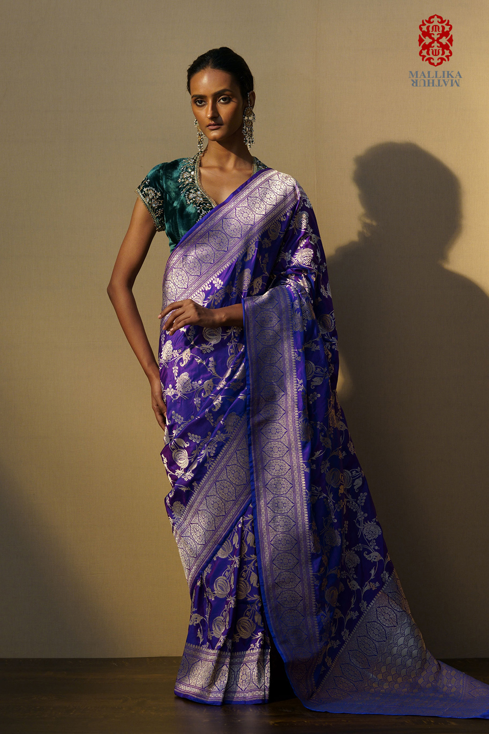 Sari silk short aubergine jaal design | Mallika Mathur
