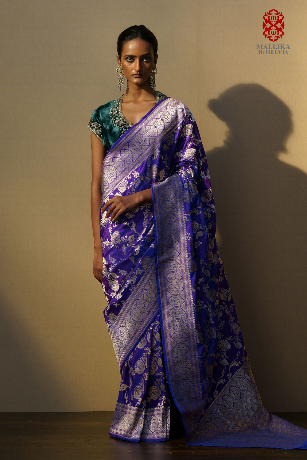 Sari silk short aubergine jaal design | Mallika Mathur