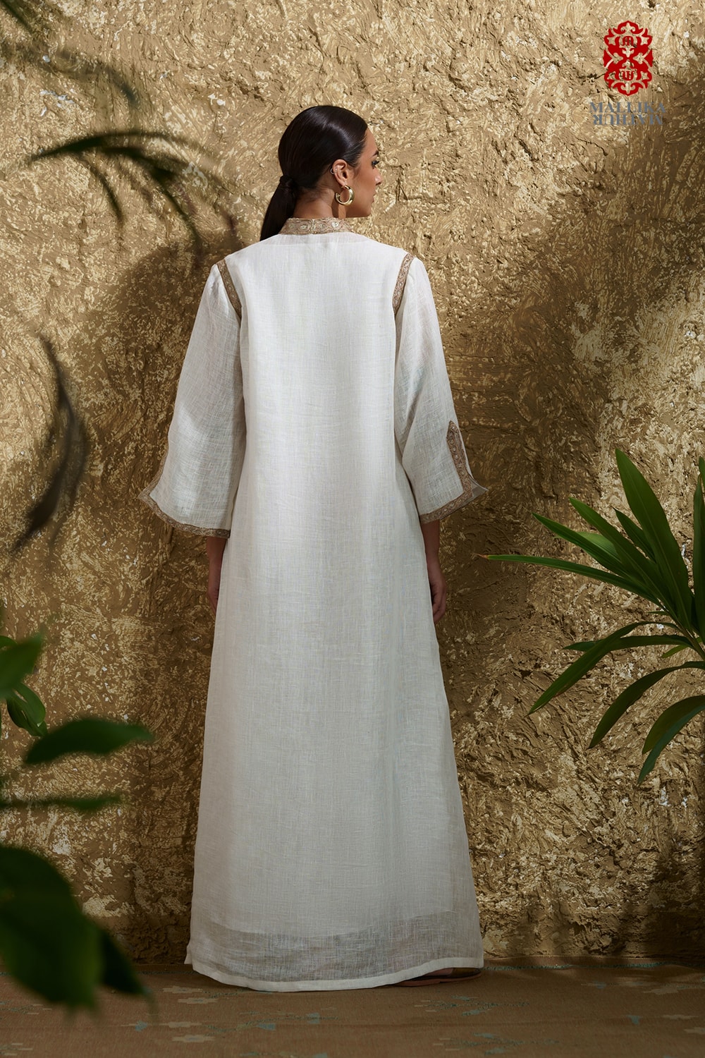 'Aria' caftan dress cotton linen hand embroidered | Mallika Mathur